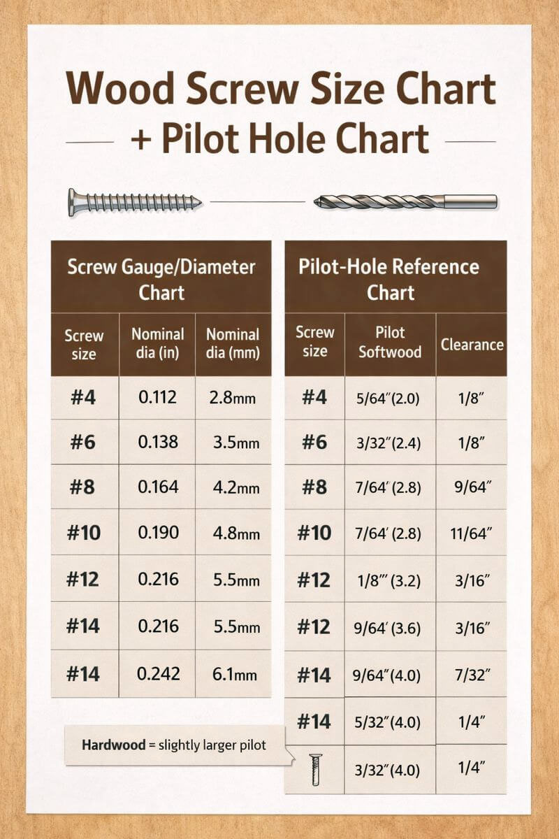 Wood Screw Size Chart: 12 Essential Sizes for Trim, Hinges, Jigs
